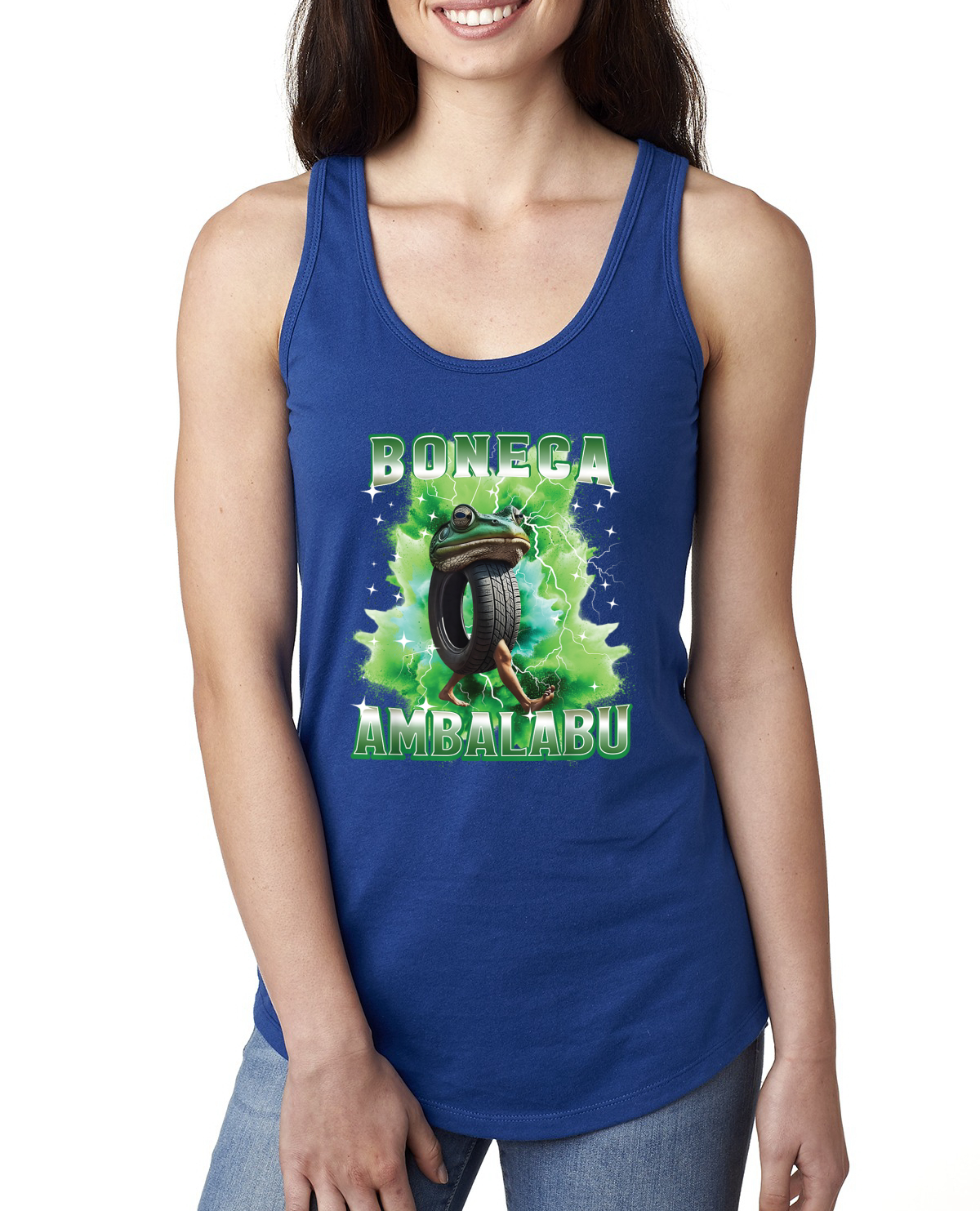 Boneca Ambalabu Frog Tire Legs Meme Brainrot Funny Ladies Racerback ...